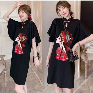 Lotus Leaf Sleeves Improved Version Cheongsam Fat mm300 Jin Large Size ...