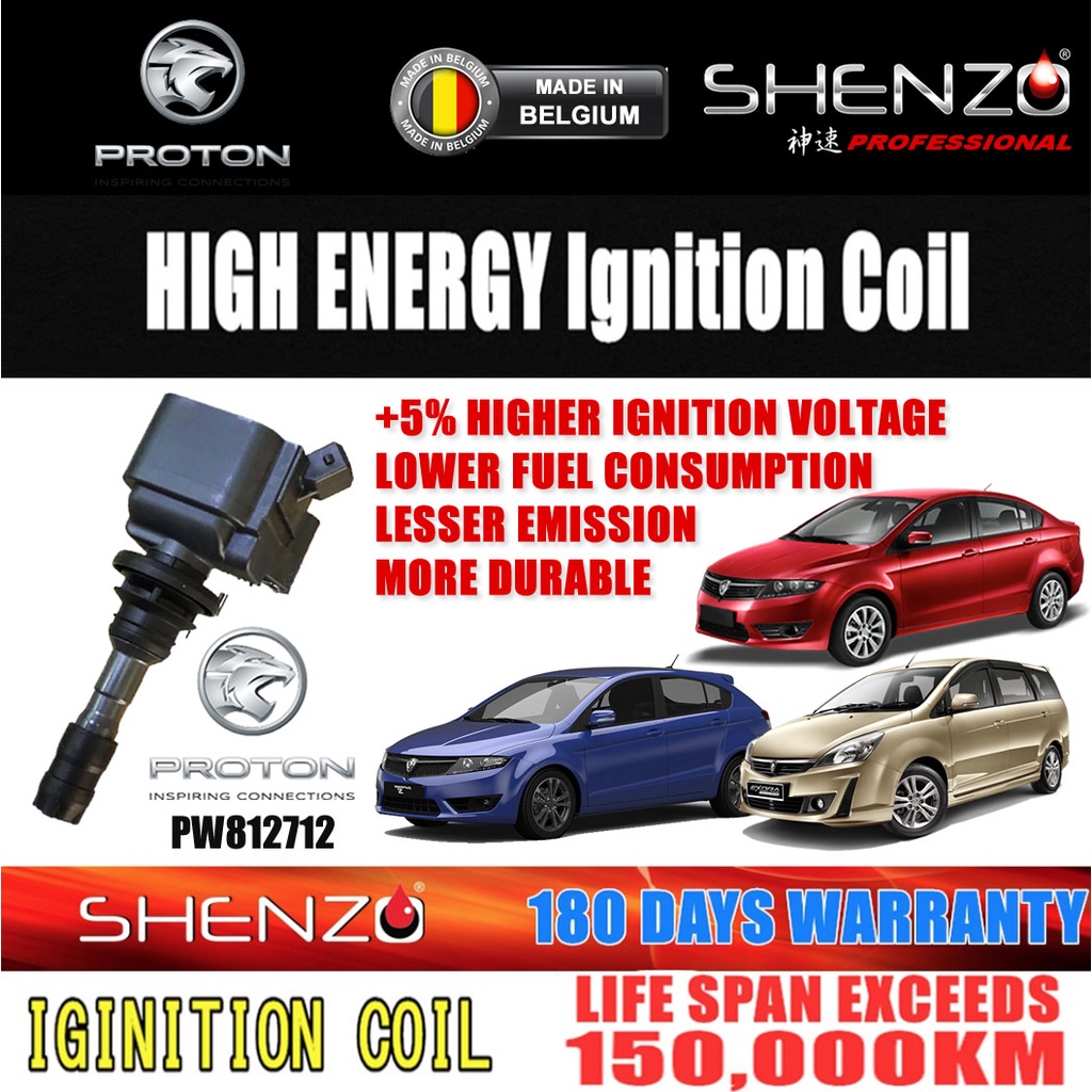 Shenzo MADE IN BELGIUM PW812712 PW812018 Plug Coil Proton Preve Turbo ...