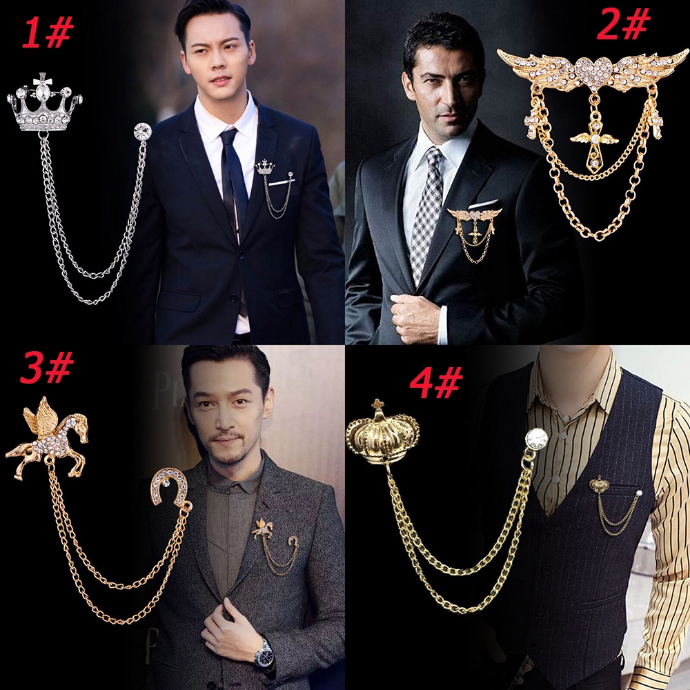 1 Piece Men's Elegant Lapel Pin Badge with Chains Brooch Pin for Suit ...