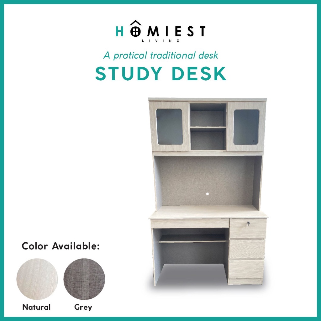 [HOMIEST] CITA Study Desk Office Table with Storage Drawers in Walnut ...
