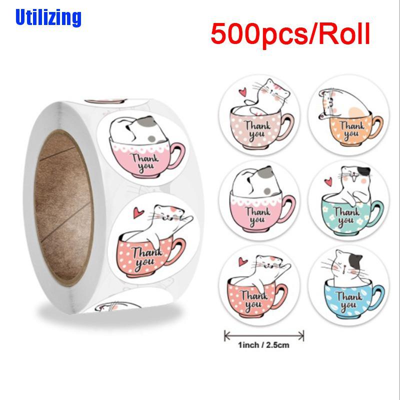 UTZN 500Pcs Cat Thank You Stickers Round Adhesive Seal Labels For Gift ...