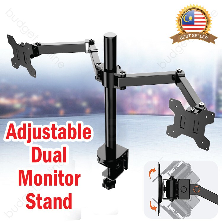 Heavy Duty Fully Adjustable Dual Monitor Stand Desk Mount with C-clamp ...