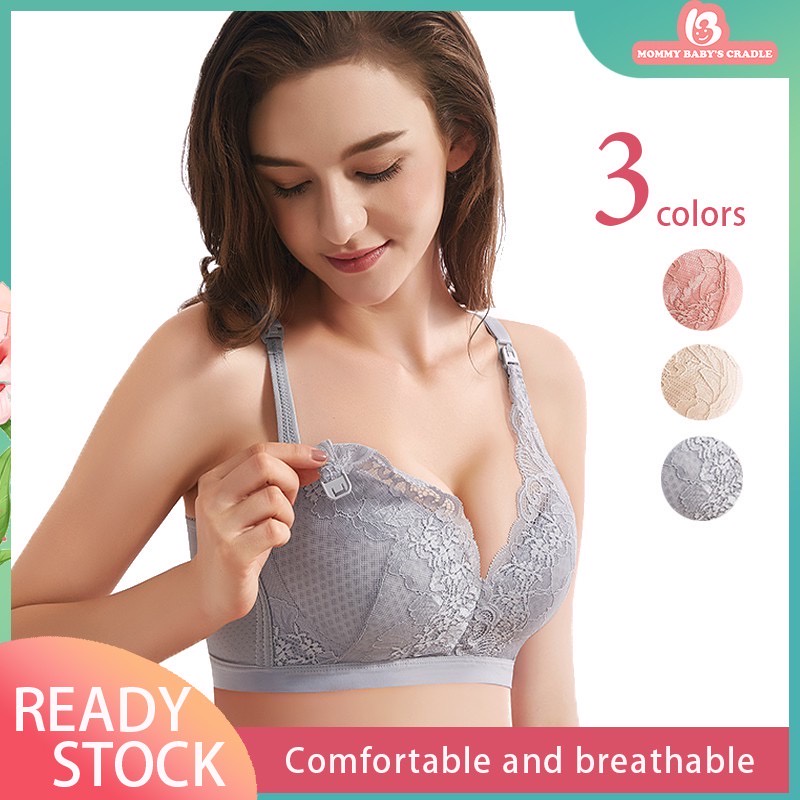 [Ready Stock] ABCD Cup Maternity Nursing Bra Soft Close Skin Cotton Upper Open Clasps Sexy Lace ...