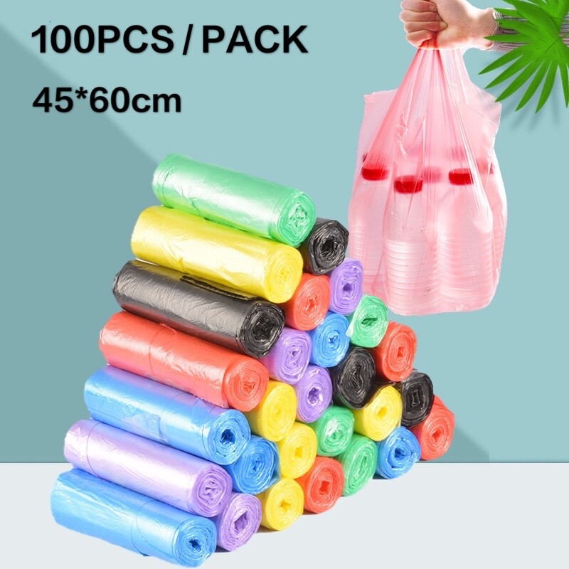 100Pcs / 5Rolls Garbage Trash Bag Hand Vest Style Plastic Garbage Bag ...