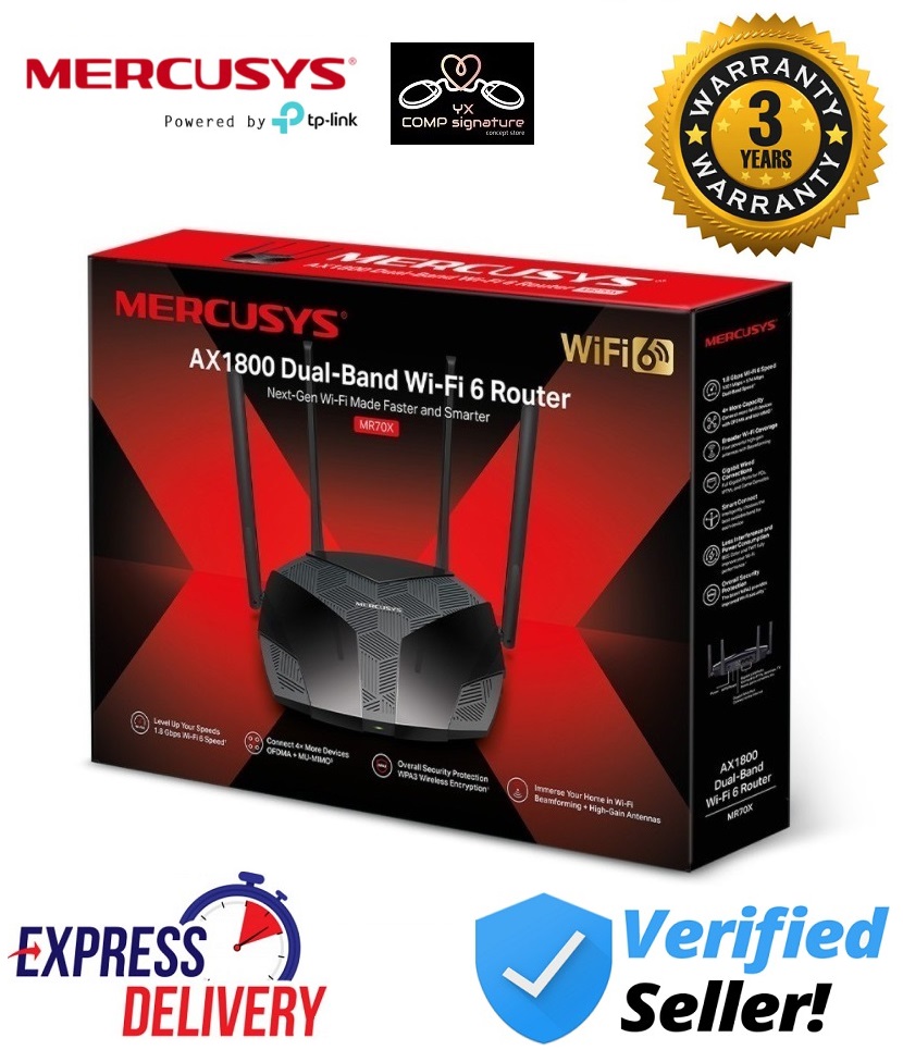 Mercusys MR70X AX1800 WiFi 6 Gigabit Wireless Router With VPN & Access Point (AX WiFi6 TPLink ...