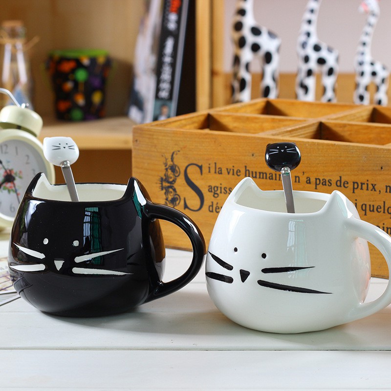 400ml Cute Cat Porcelain Mugs With Spoon Coffee Tea Milk Cups With ...