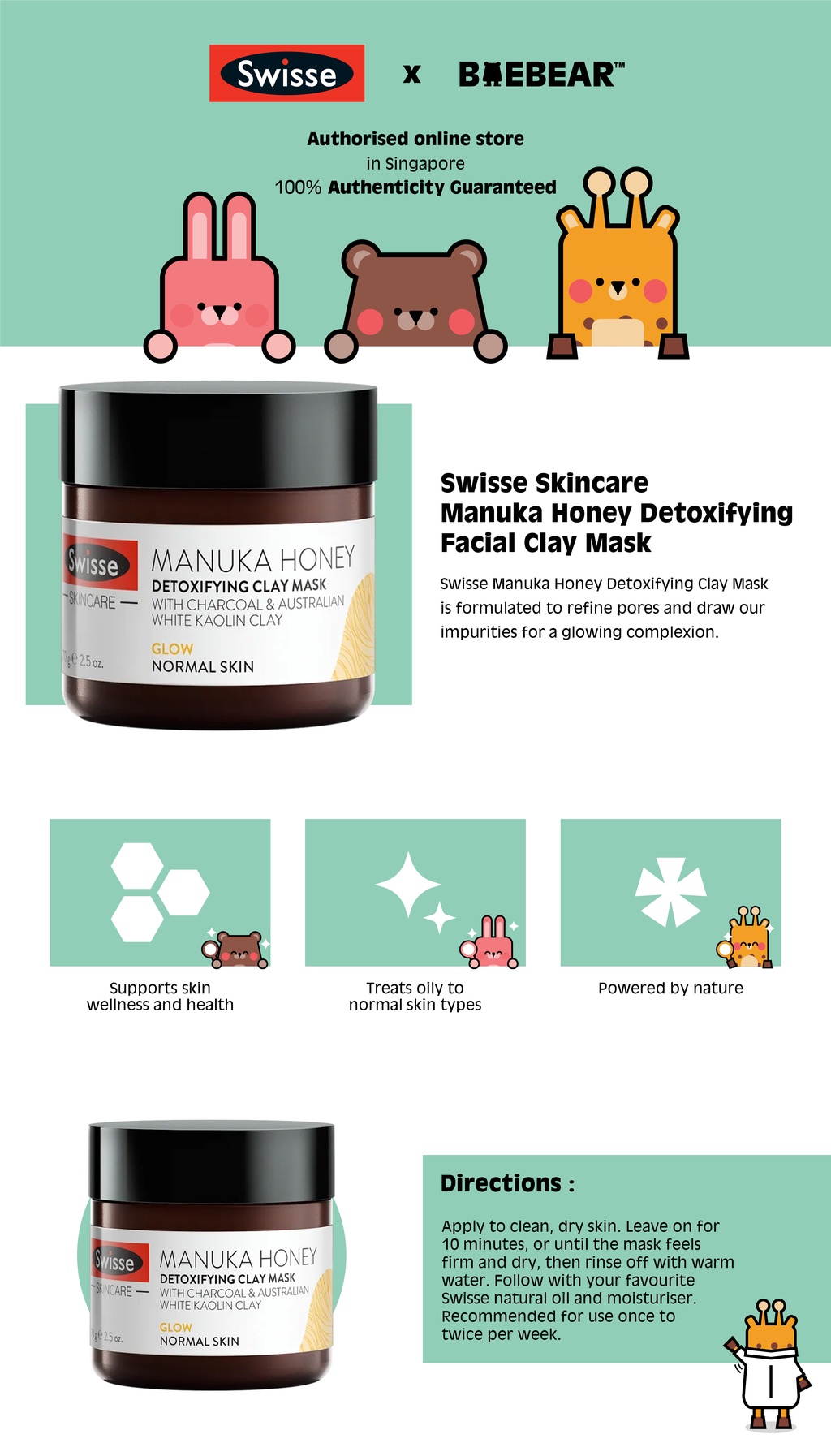 Brand Authorised Swisse Skincare Manuka Honey Detoxifying Facial Clay