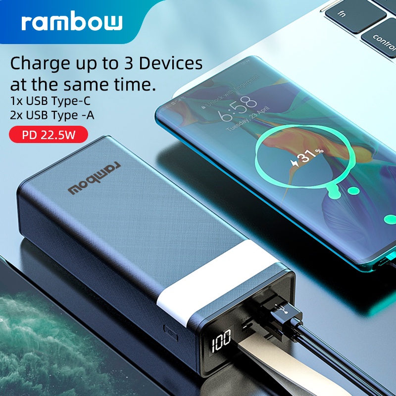 Rambow Mega Power Bank Battery Pack 10,000 mAh + 30,000mAh Fast Charge ...