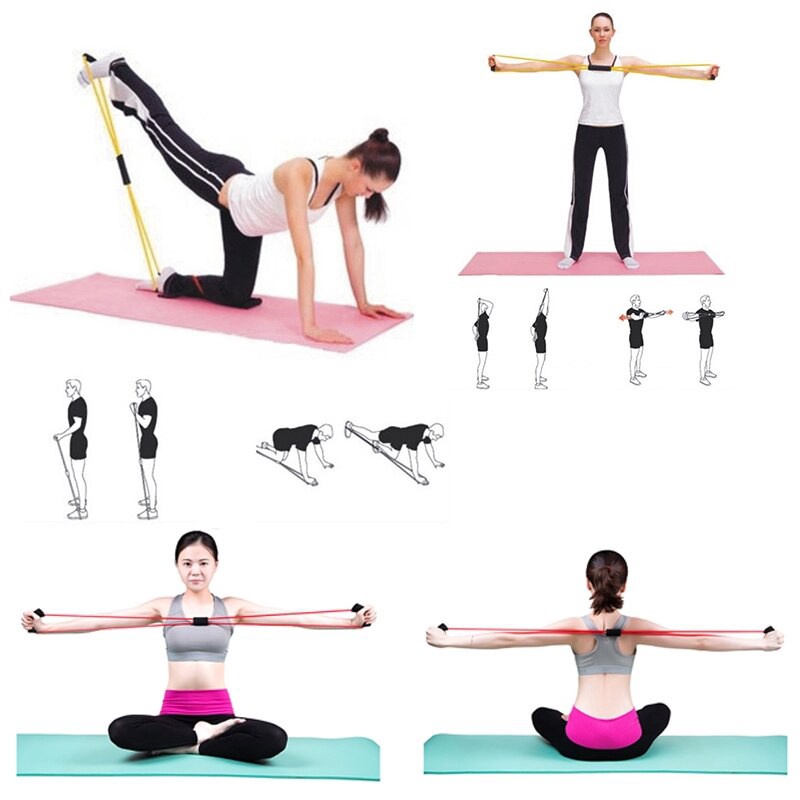 Fitness Puller 4 Tube Yoga Pilates Sit Up Pull Rope Workout Tension ...