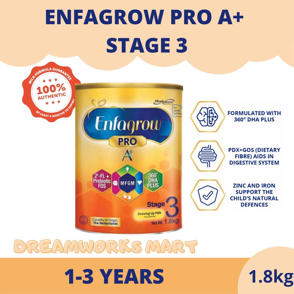 Enfagrow Pro A+ Stage 3 Original Formulated Milk Powder for Children 1-3 Years 1.8kg | Shopee ...