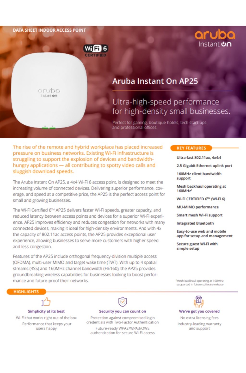 Aruba Instant On AP25 802.11ax 4x4 Wi-Fi 6 Wireless Access Point - 2 ...