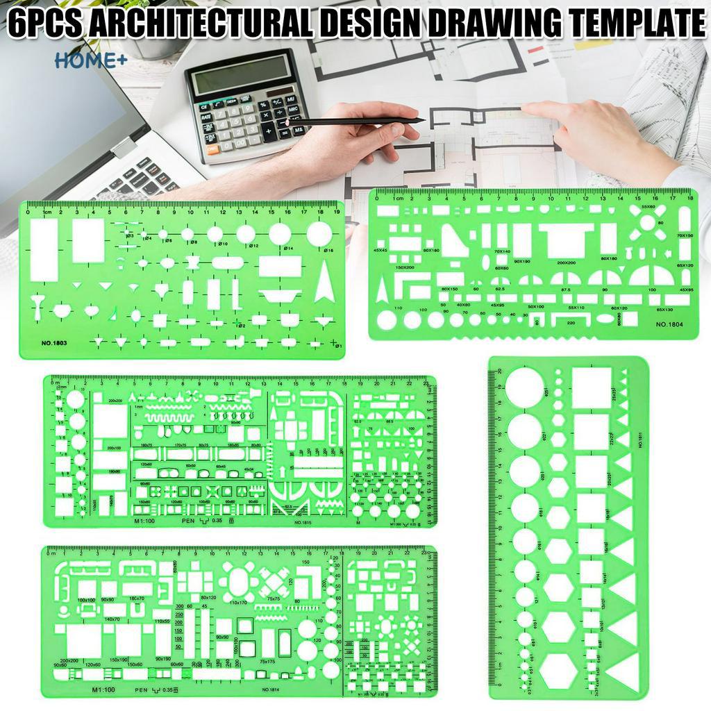 Ts 6 Pcs Architect Multi Purpose Drawing Template Set House Plan ...