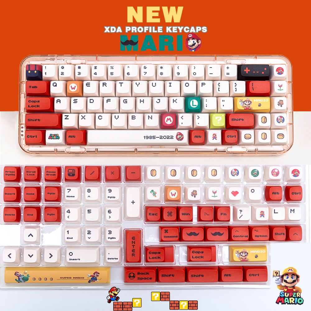 PBT NEW Mario Keycaps XDA Profile 144Key Compatible With 60/70/80 ...