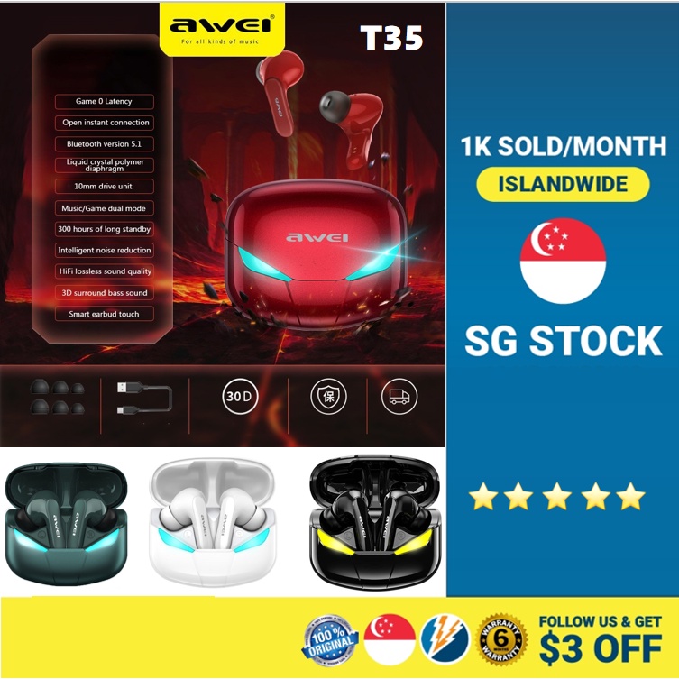 (SG) Awei T35 Remax Gamepods G1 TWS Earbuds Alien Shape Ultra Low ...