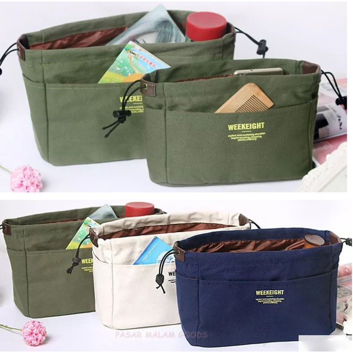 🇸🇬 Canvas Bag In Bag Organizer Insert with Compartments Makeup ☆High ...
