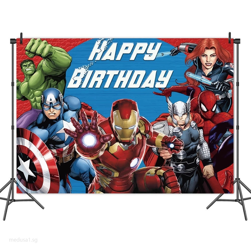 100x150CM Marvel Superhero Theme Happy Birthday Backdrop Banner ...