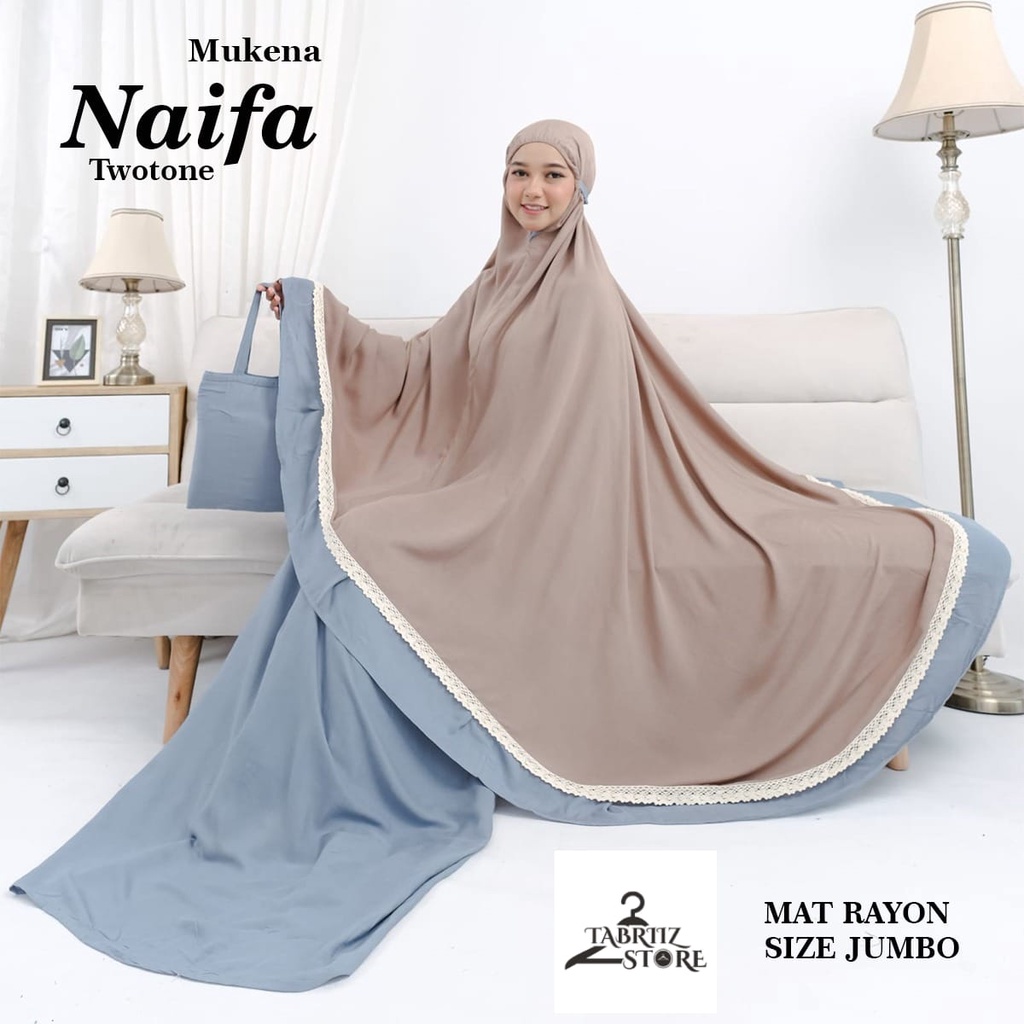 Naifa mukena mukenah ruku rukoh rayon plain lace jumbo big size bigsize ...