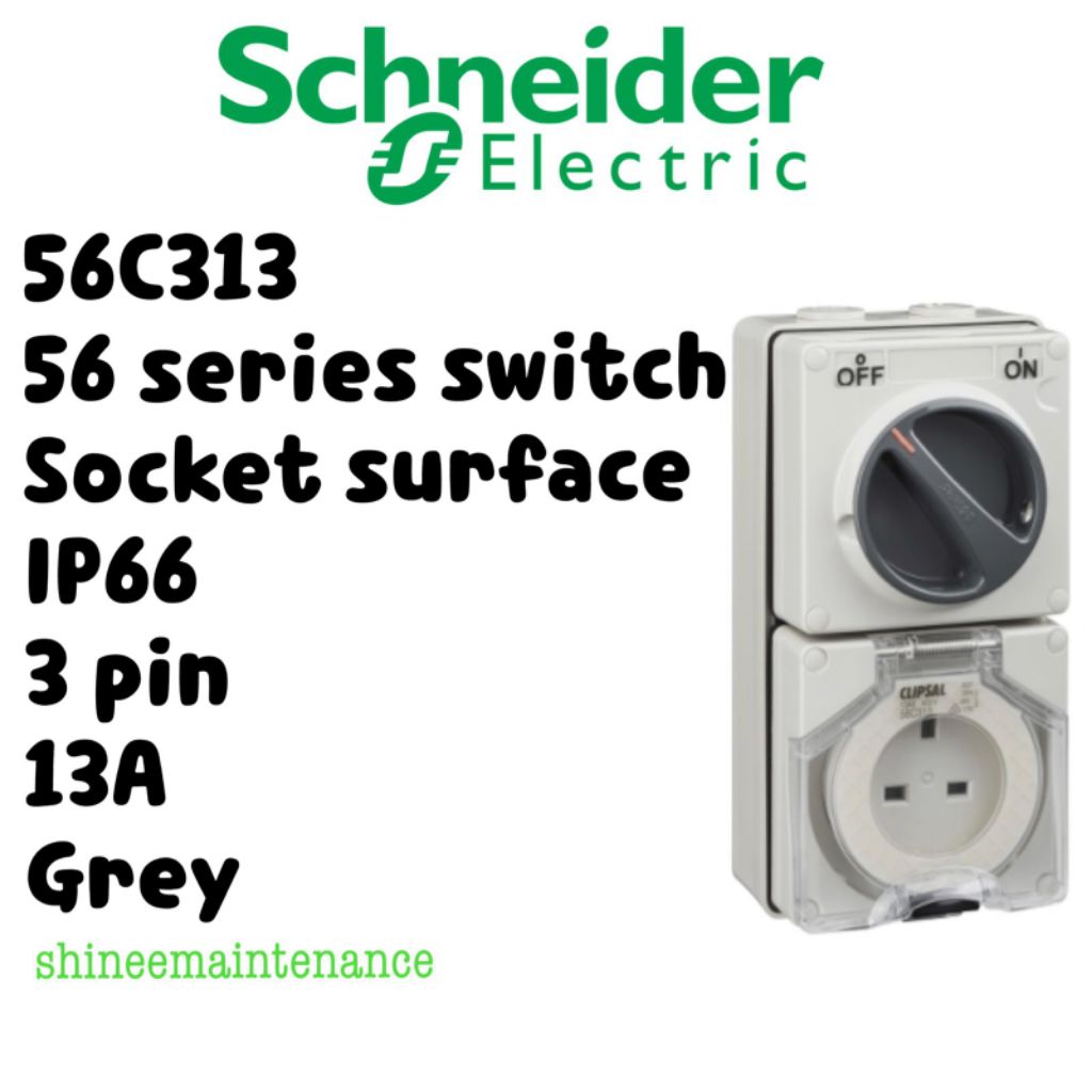Schneider 56 Series switched socket surface IP66 3 pin 13A Grey 56C313 ...