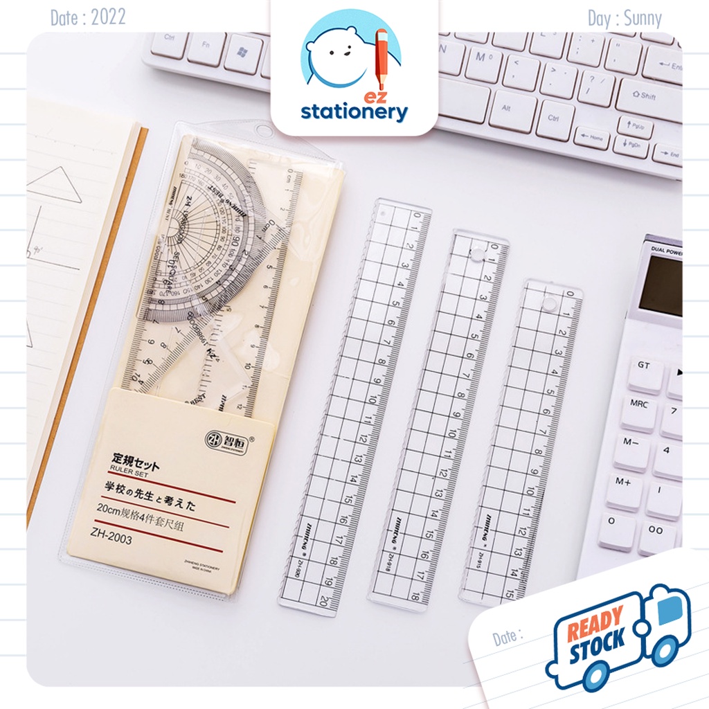 Muji Style Transparent Ruler 15cm Simple Ruler Scale Set Protractor Set ...