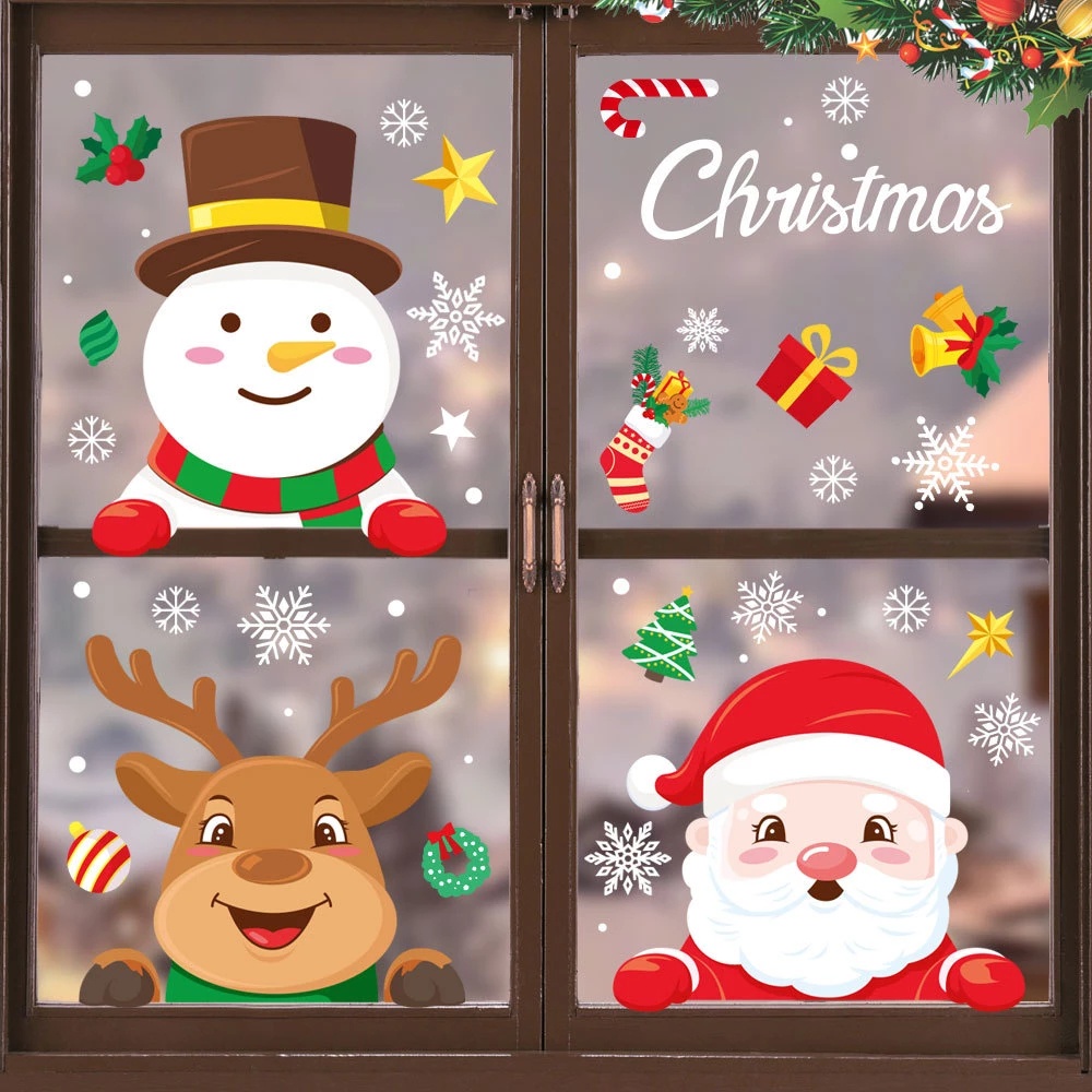 36 Styles Christmas Window Decal Santa Claus Snowflake Stickers Winter ...