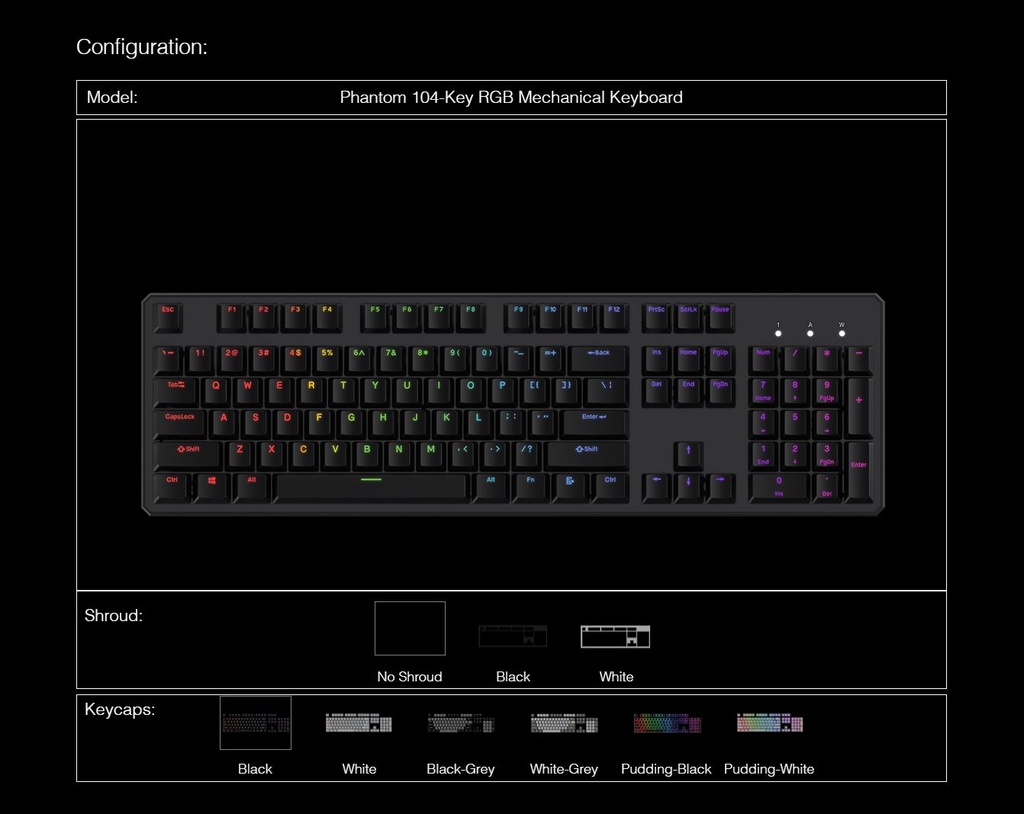 Tecware Phantom 87/104 Keyboard RGB Outemu Switches Blue/Red/Brown/Pink ...