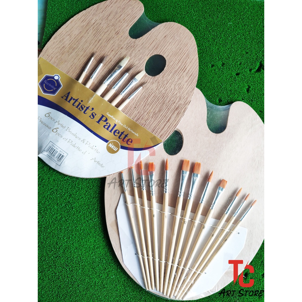 Combo Wooden Color Mixing Tray 25x30cm + 12 Keepsmilling Brushes ...