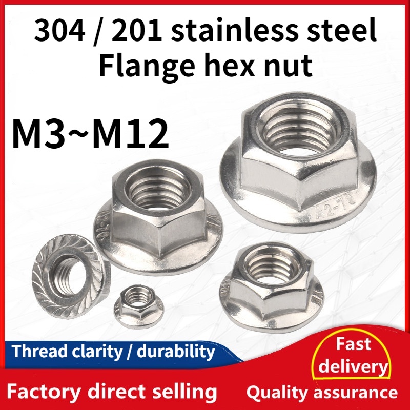 Flange nut 304 stainless steel hexagon anti slip nut lock nut tooth nut ...
