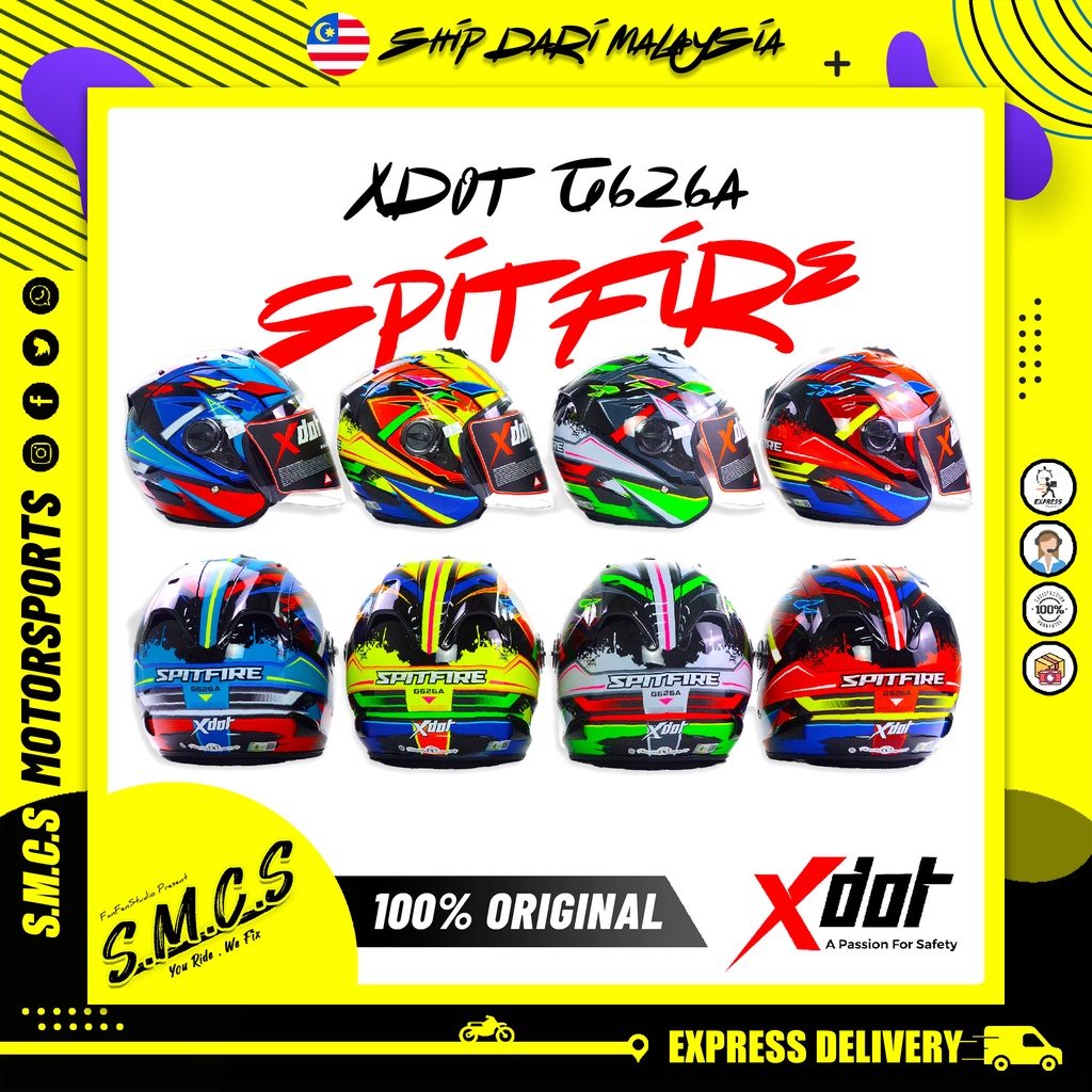 XDOT HELMET G626 G626A SPITFIRE HELMET Sirim Certified TOPI KELEDAR X ...