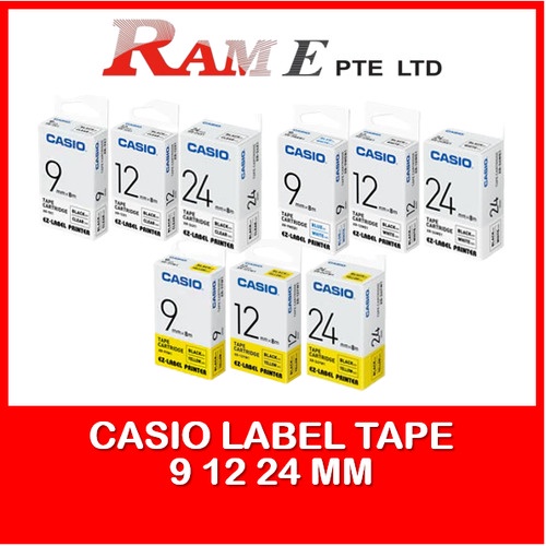 Casio EZ Label Printer Label Tape 9MM XR-9 / 12MM XR-12 / 24MM XR-24 ...