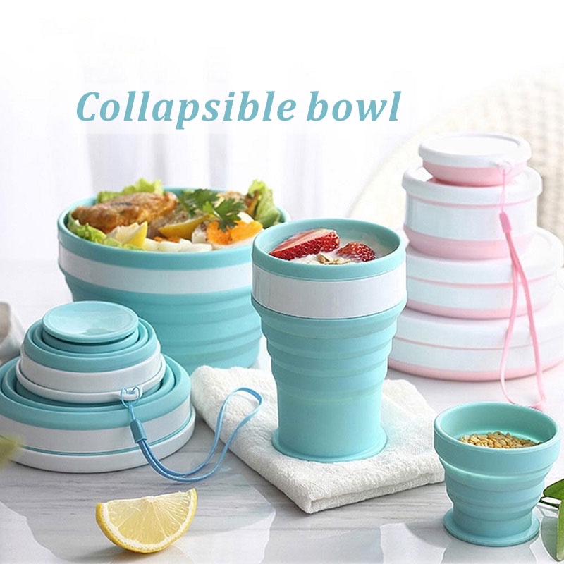 Foldable Cup with Lid Free Collapsible Lunch Box Travel Portable Bowl ...