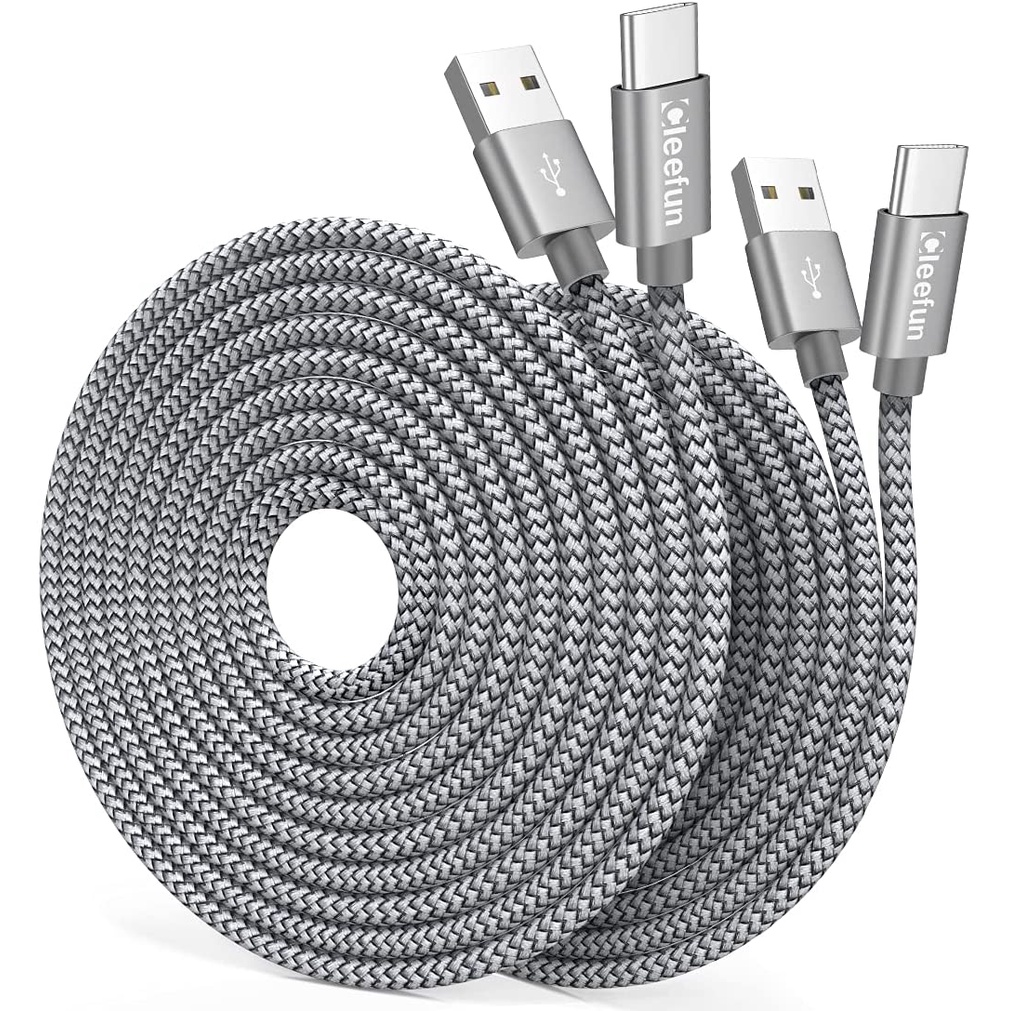 (GREY) CLEEFUN USB C Cable (3M, 2-Pack), Long Type C Cable Fast Charging USB-C to USB-A Braided ...