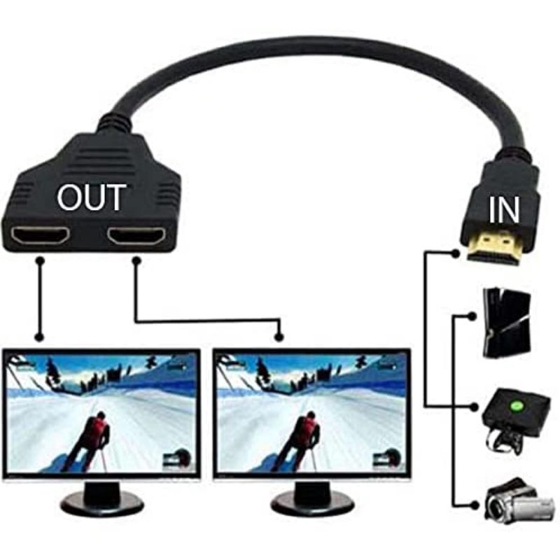 2 Way HDMI Splitter; 1 IN 2 OUT. Connect 2 Monitors TV Dual HDMI Switch ...