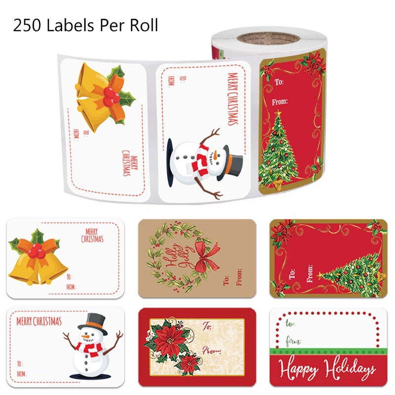250pcs/roll 6 Designs Adhesive Christmas Gift Name Tags XMAS Stickers ...