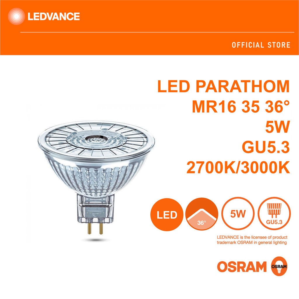 OSRAM LED PARATHOM MR16 35 36° 5W GU5.3 (2700K/3000K) | Shopee Singapore