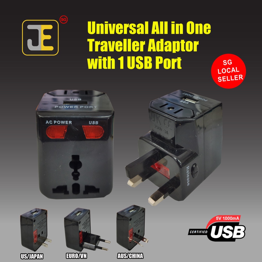 Universal All in One Traveller Adaptor with 1 USB Port (1A) | Shopee ...