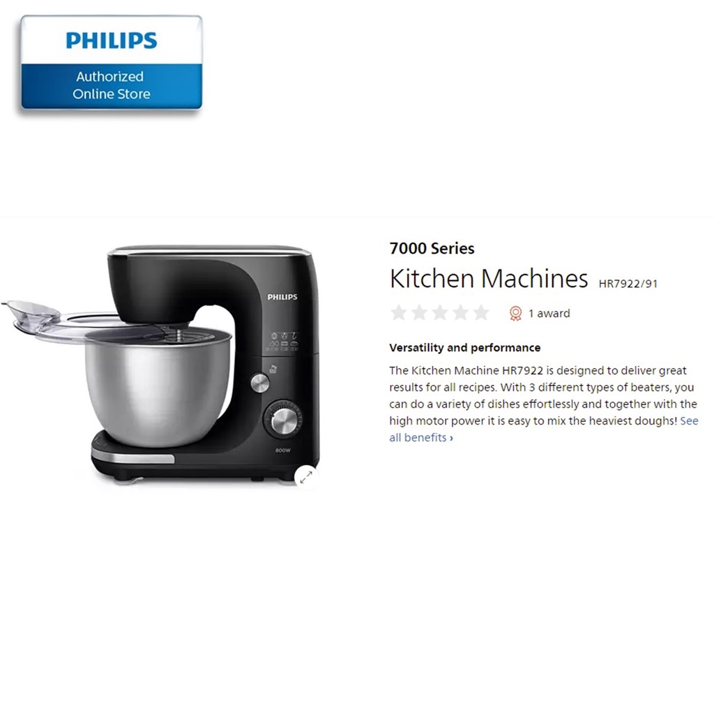 Philips 7000 Series 800W Kitchen Mixer with 5L Stainless Steel Bowl and ...