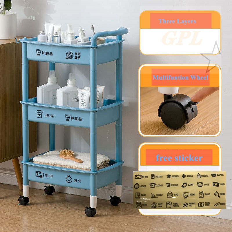 3 Tier Multifunction Storage Trolley Rack Office Shelves Home Kitchen ...