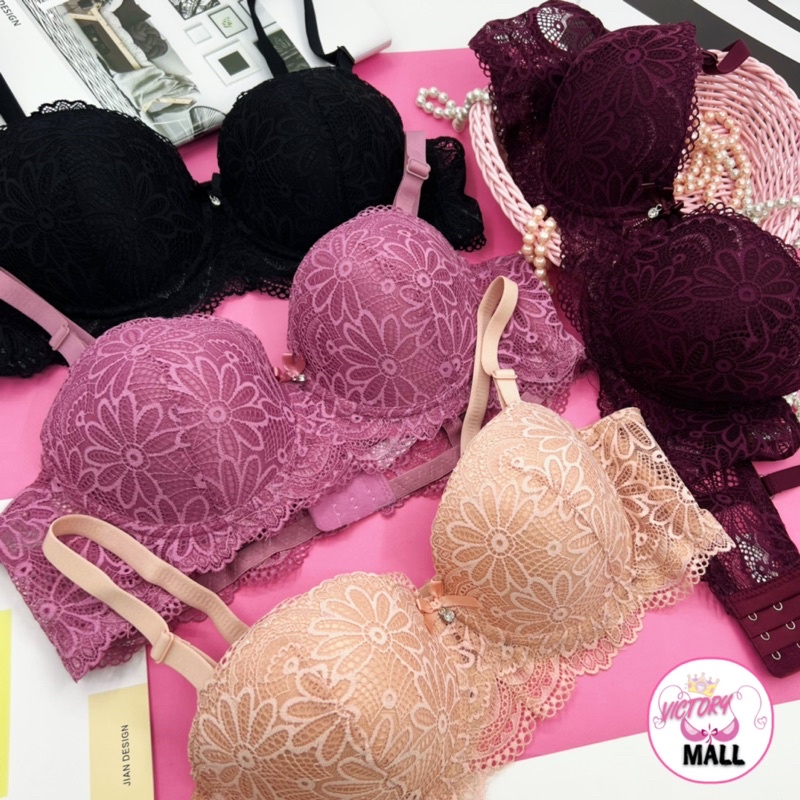 VictoryMall Bra Half Cup Middle Push Up Wired Bra Women Lace Bra Size ...