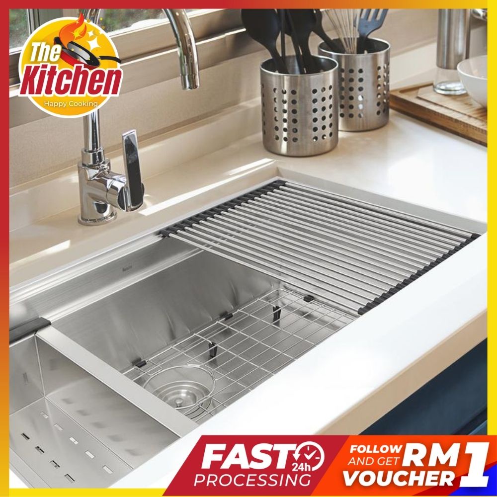 Roll Up Kitchen Dish Drying Rack Foldable Multipurpose Stainless Steel ...