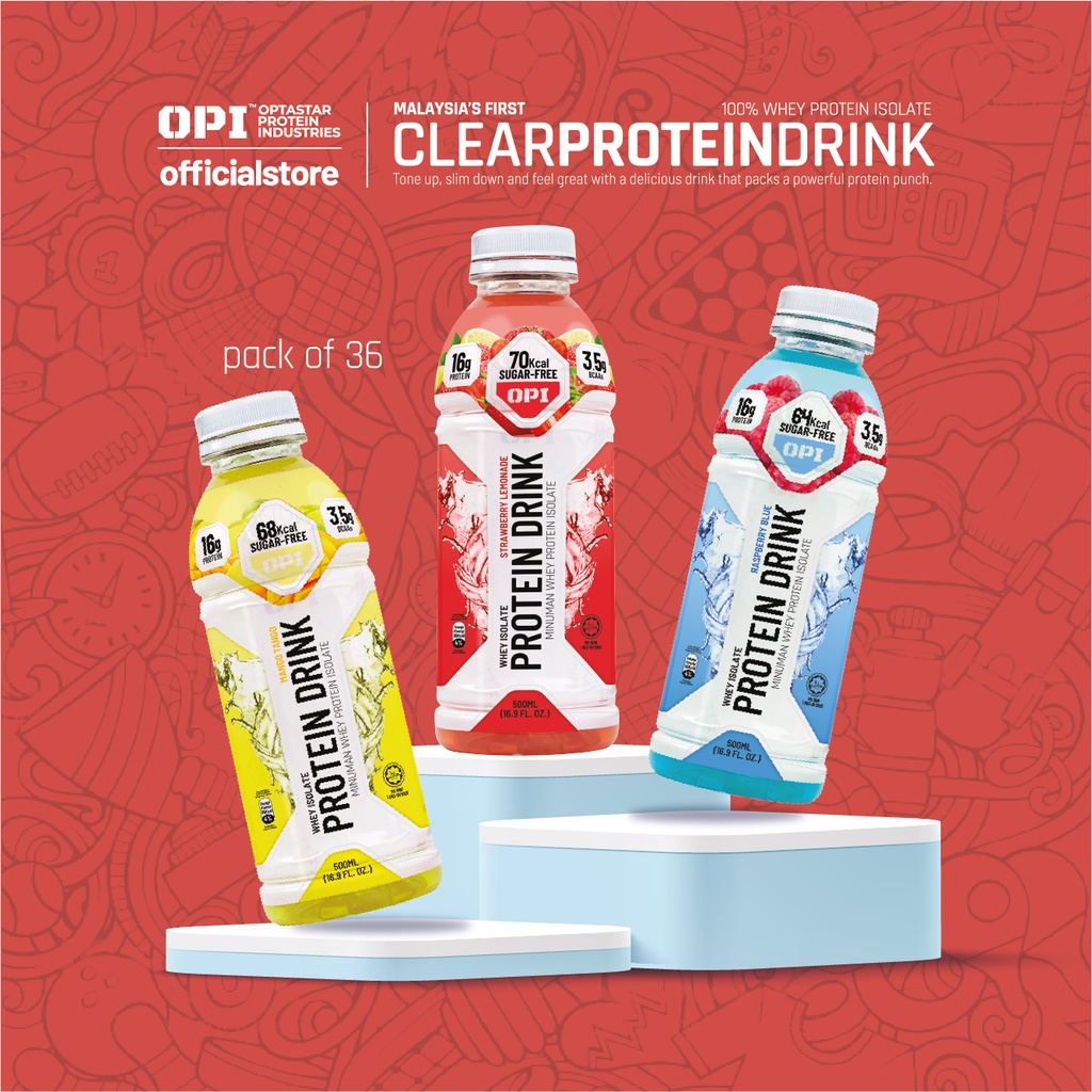 OPI CLEAR PROTEIN DRINK (500ML x 36) PACK OF 36 (CHOOSE YOUR FLAVOURS ...