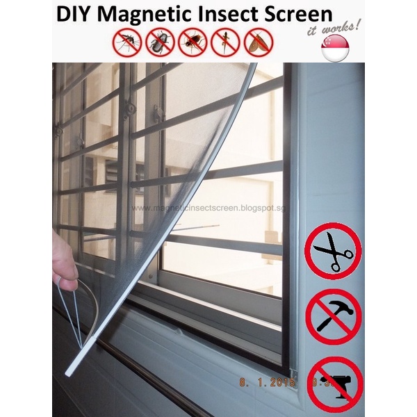 DIY Magnetic Mosquito Net Large Sizes Flyscreen Insect Screen Kit White Grey Black Ivory Coffee Green PVC frame colour Shopee Singapore