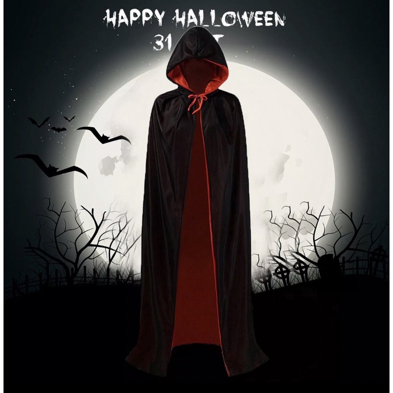 Hooded Unisex Reversible Red/ Black Cloak Halloween Scary Horror ...