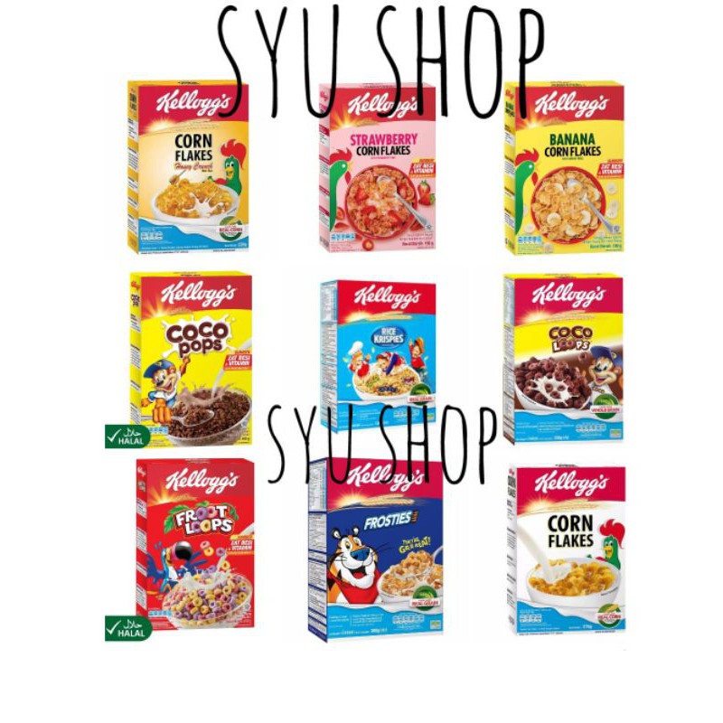 Kelloggs froot coco loops pops rice crispy corn flakes banana ...
