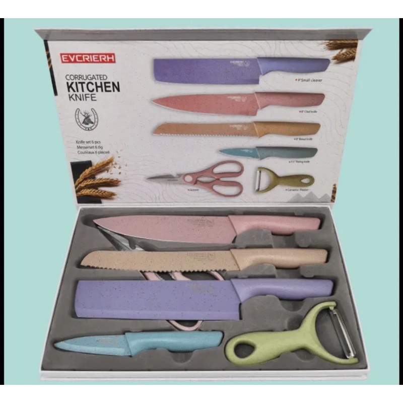 SHARP COLORFUL NON STICKING COATING STAINLESS STEEL KNIFE SET | Shopee ...