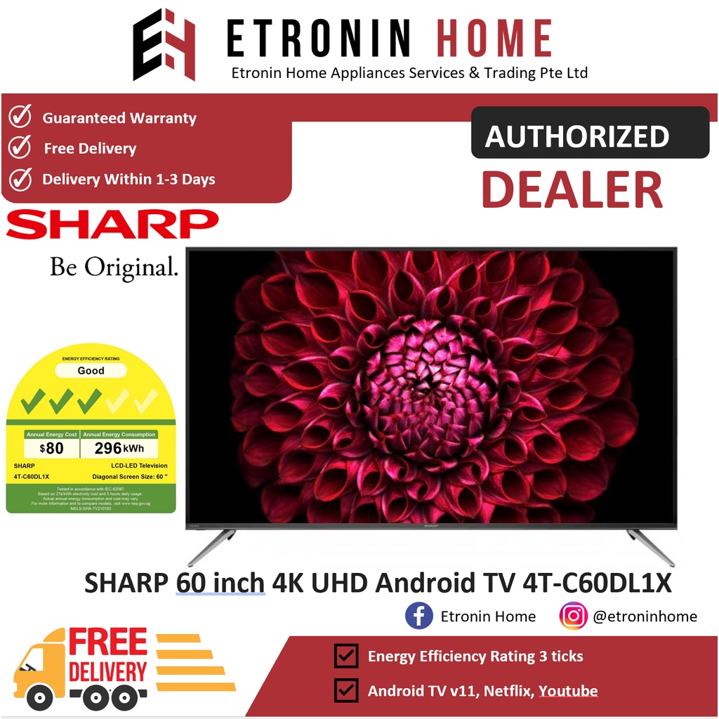 SHARP 60 inch 4K UHD Android TV 4T-C60DL1X | Shopee Singapore