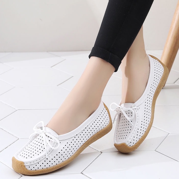 Women Moccasin Shoe Hollow-out Shoes Soft Bottom Genuine Leather Doudou ...