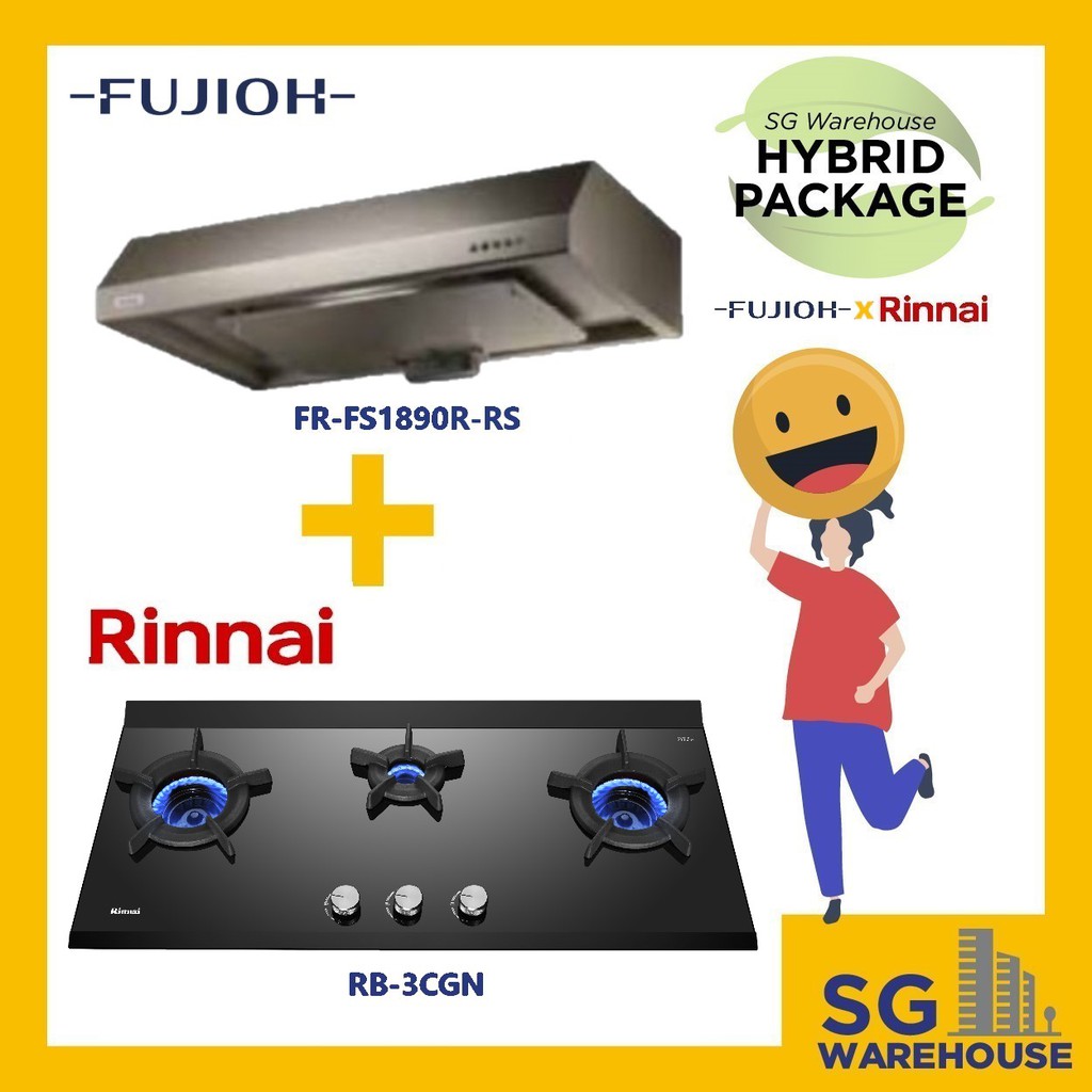 [RB-3CGN Rinnai Cooker Hob & FR-FS1890R-RS Fujioh Hood] HYBRID COMBO | Shopee Singapore
