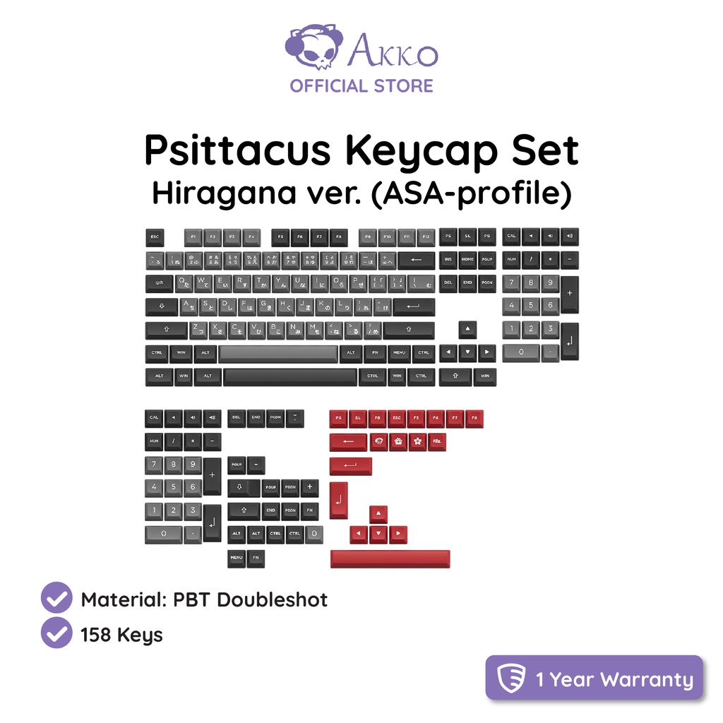 AKKO Psittacus (Japanese Hiragana) Keycap Set - ASA Profile (158-Key ...