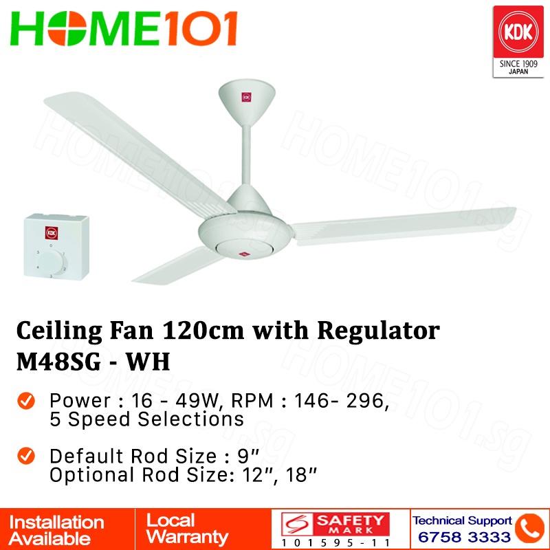 KDK Ceiling Fan 120cm w/ Regulator M48SG - WH | Shopee Singapore