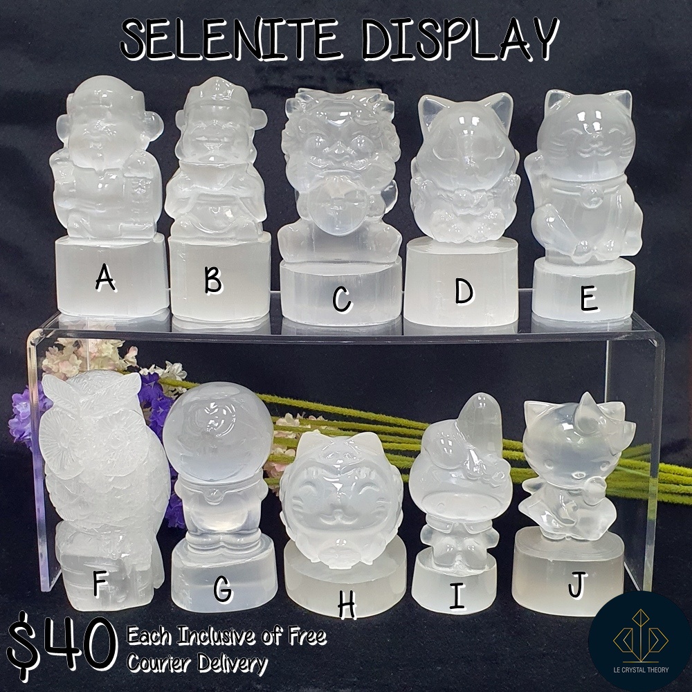 [SG In-Stock] Selenite Carving Display -Fortune God Daruma Fortune Cat ...